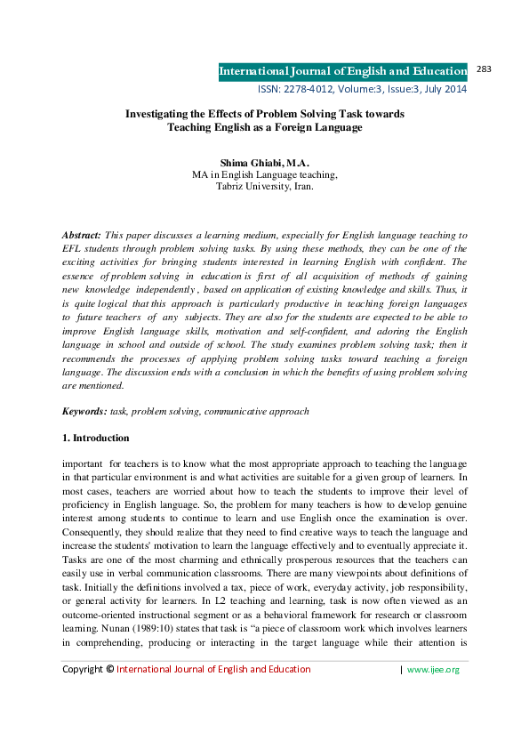 (PDF) Investigating the Effects of Problem Solving Task t owards Teaching English as a Foreign ...