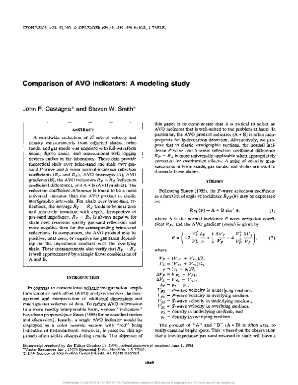(PDF) Comparison of AVO indicators: A modeling study