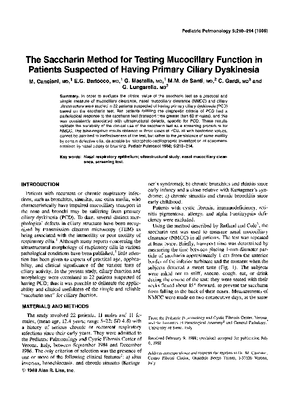 (PDF) The saccharin method for testing mucociliary function in patients ...