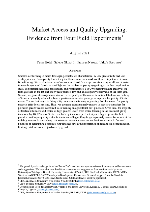 (PDF) Market Access and Quality Upgrading: Evidence from Four Field ...