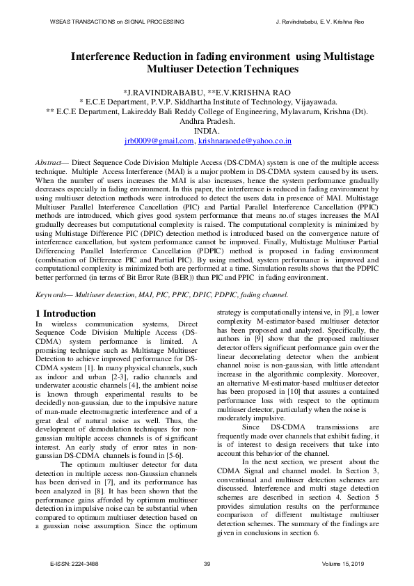 Pdf Interference Reduction In Fading Environment Using Multistage