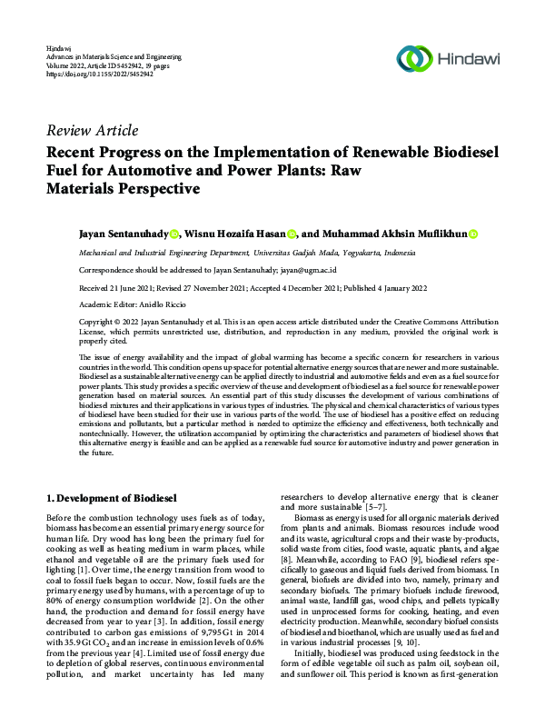 (PDF) Recent Progress on the Implementation of Renewable Biodiesel Fuel for Automotive and Power ...