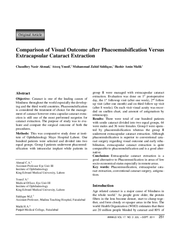 (PDF) Comparison of Visual Outcome after Phacoemulsification Versus ...