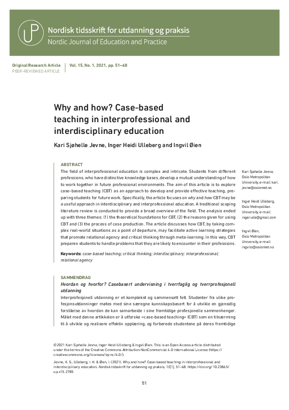 (PDF) Why and how? Case-based teaching in interprofessional and interdisciplinary education