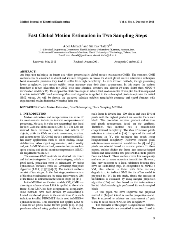 Pdf Fast Global Motion Estimation In Two Sampling Steps