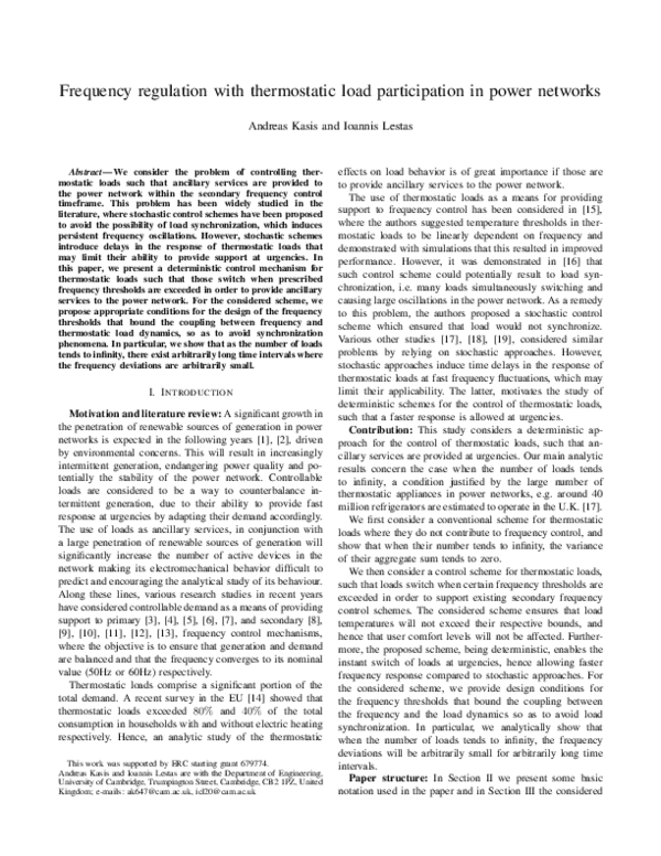 (PDF) Frequency regulation with thermostatic load participation in ...