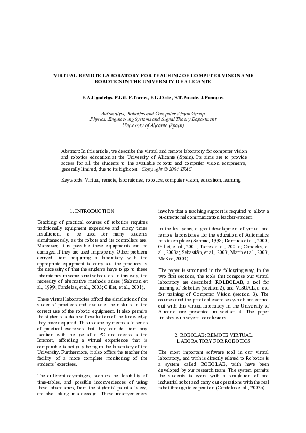 (PDF) Virtual remote laboratory for teaching of computer vision and ...