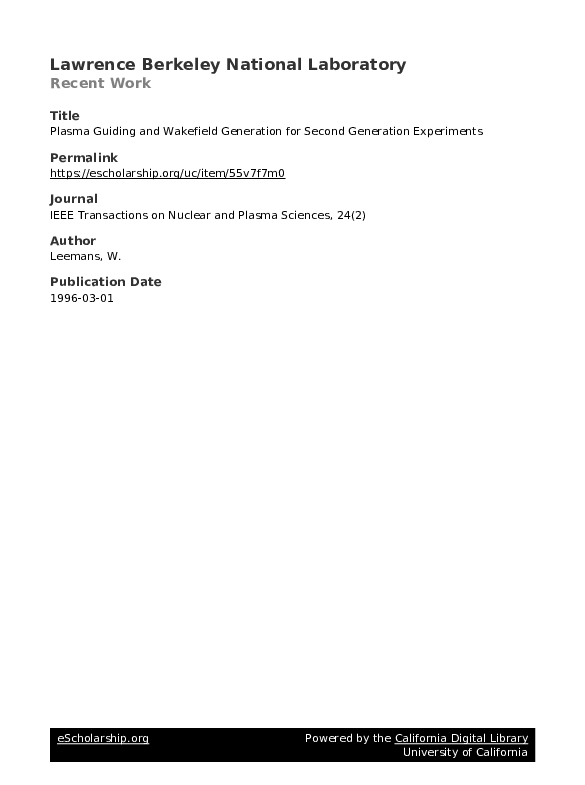 (PDF) Plasma guiding and wakefield generation for second-generation experiments