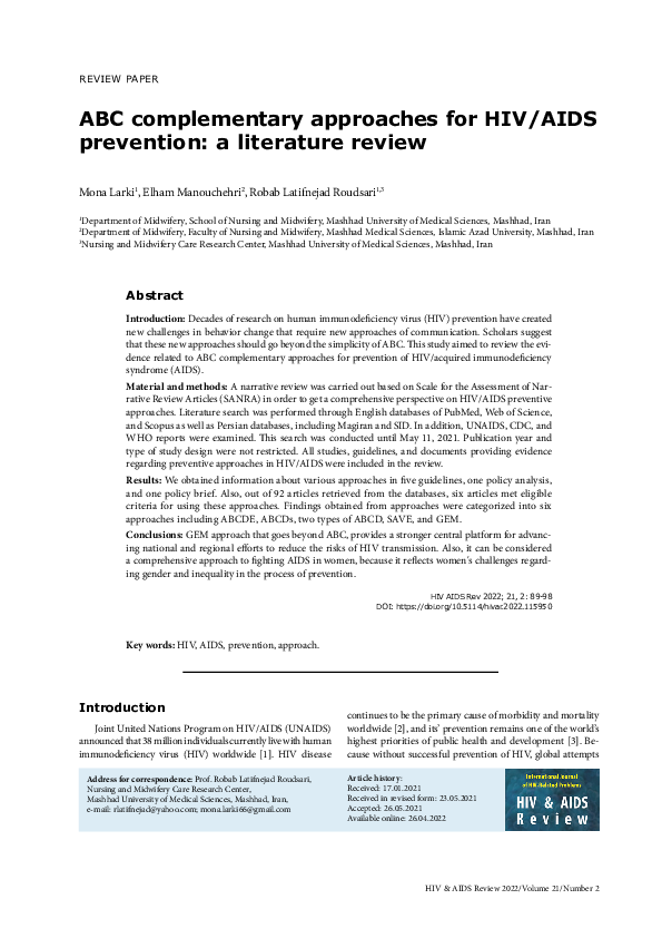 (PDF) ABC complementary approaches for HIV/AIDS prevention: a ...
