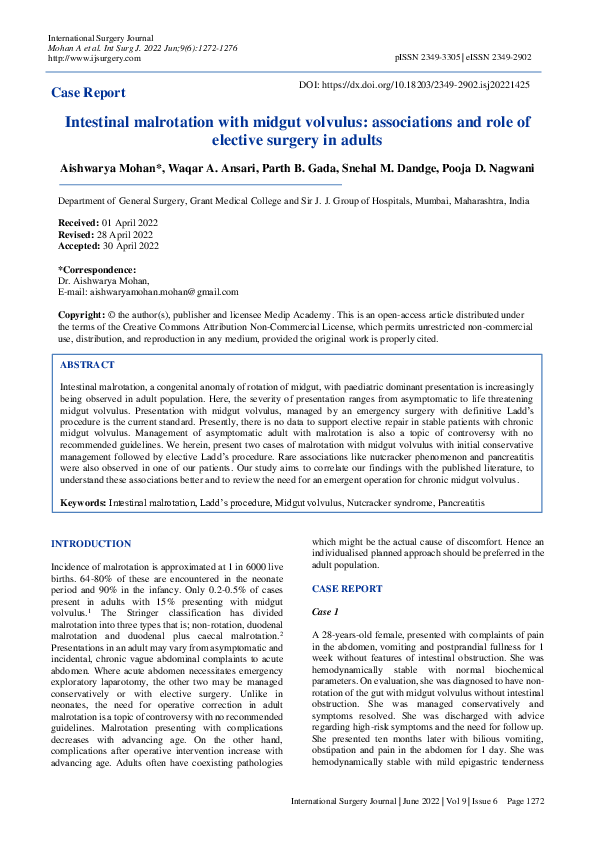 (PDF) Intestinal malrotation with midgut volvulus: associations and ...
