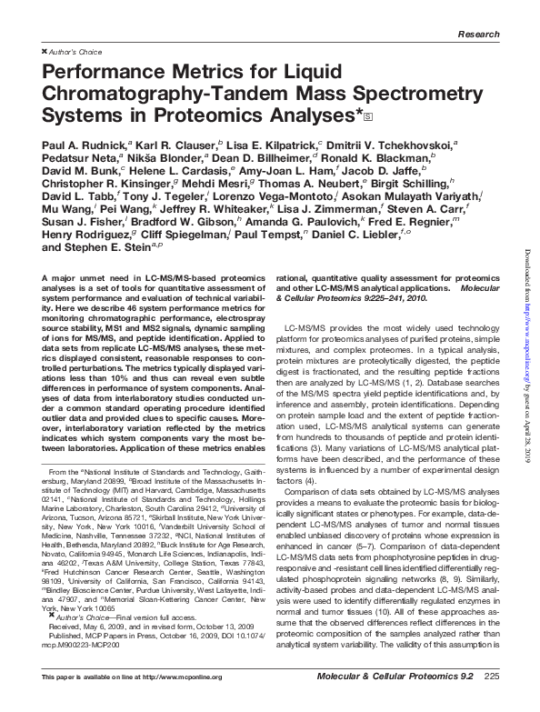 (PDF) Performance Metrics for Liquid Chromatography-Tandem Mass Spectrometry Systems in ...