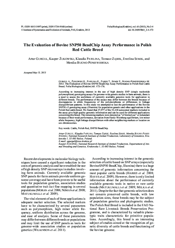 (PDF) The Evaluation of Bovine SNP50 BeadChip Assay Performance in ...