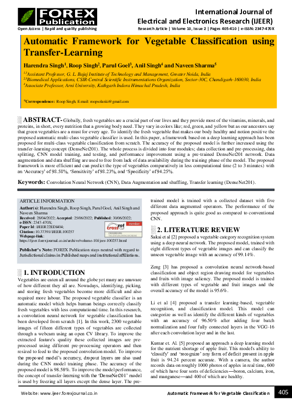 (PDF) Automatic Framework for Vegetable Classification using Transfer ...