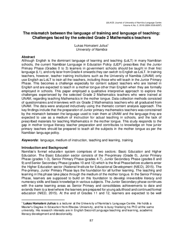 (PDF) The mismatch between the language of training and language of ...