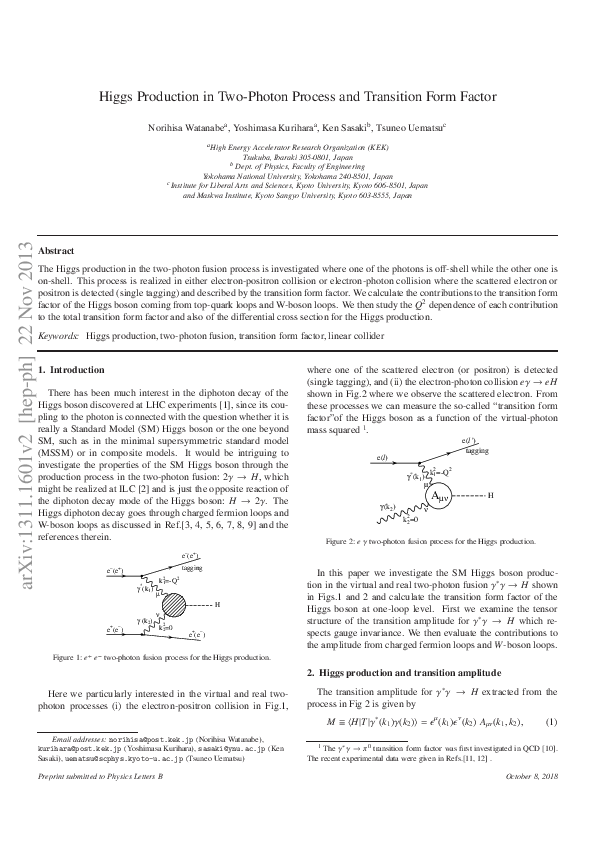 (PDF) Higgs production in two-photon process and transition form factor
