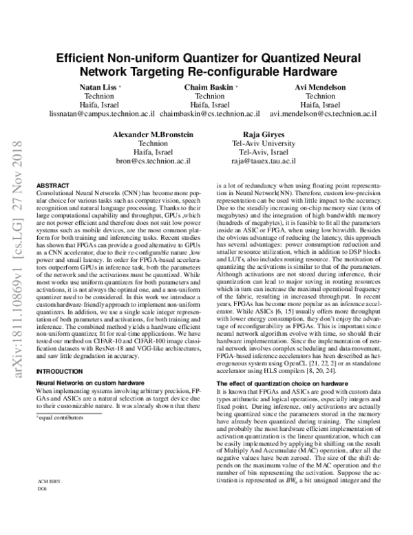 Pdf Efficient Non Uniform Quantizer For Quantized Neural Network Targeting Reconfigurable