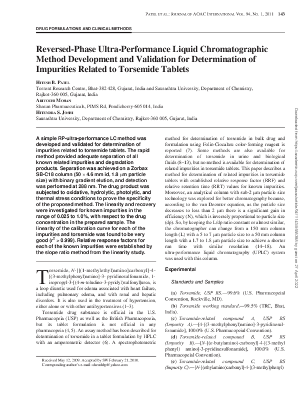 Pdf Reversed Phase Ultra Performance Liquid Chromatographic Method Development And Validation