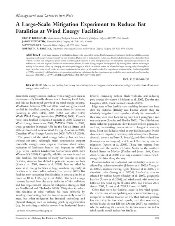 (PDF) A Large-Scale Mitigation Experiment to Reduce Bat Fatalities at ...