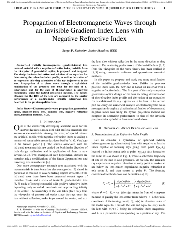 (PDF) Propagation of Electromagnetic Waves through an Invisible ...