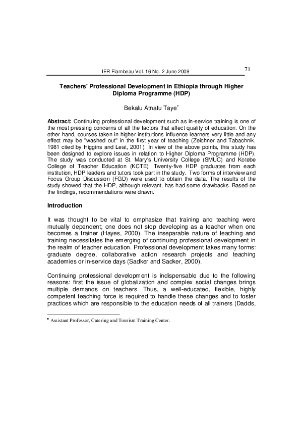 (PDF) Teachers' Professional Development in Ethiopia through Higher ...