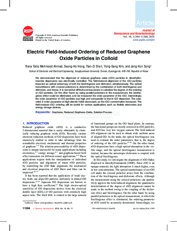 (PDF) Electric Field-Induced Ordering of Reduced Graphene Oxide ...