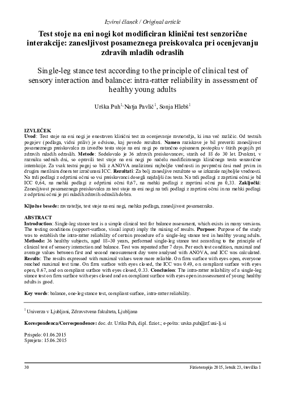 (PDF) Single-leg stance test according to the principle of clinical ...