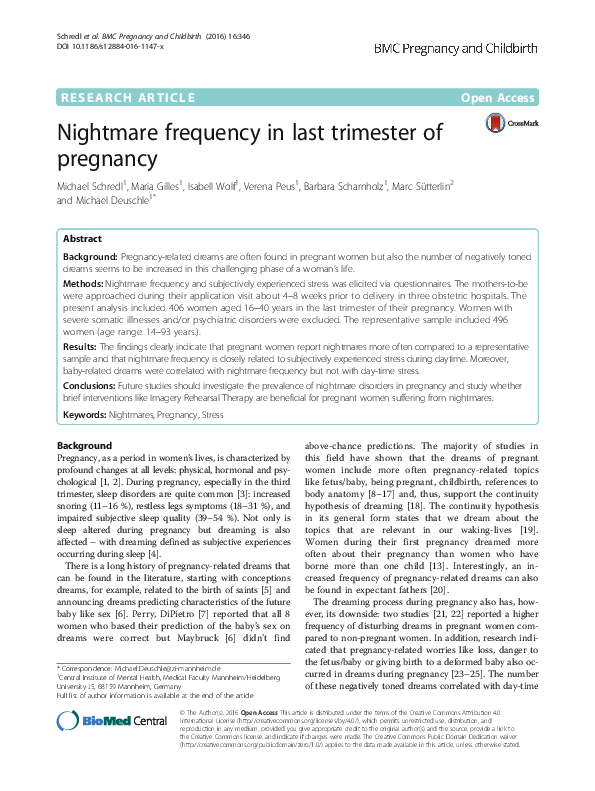 (PDF) Nightmare frequency in last trimester of pregnancy