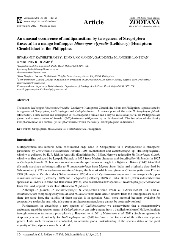 (PDF) An unusual occurrence of multiparasitism by two genera of ...