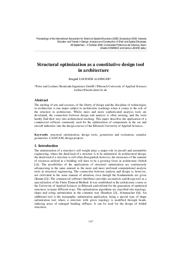 Pdf Structural Optimization As A Constitutive Design Tool In Architecture
