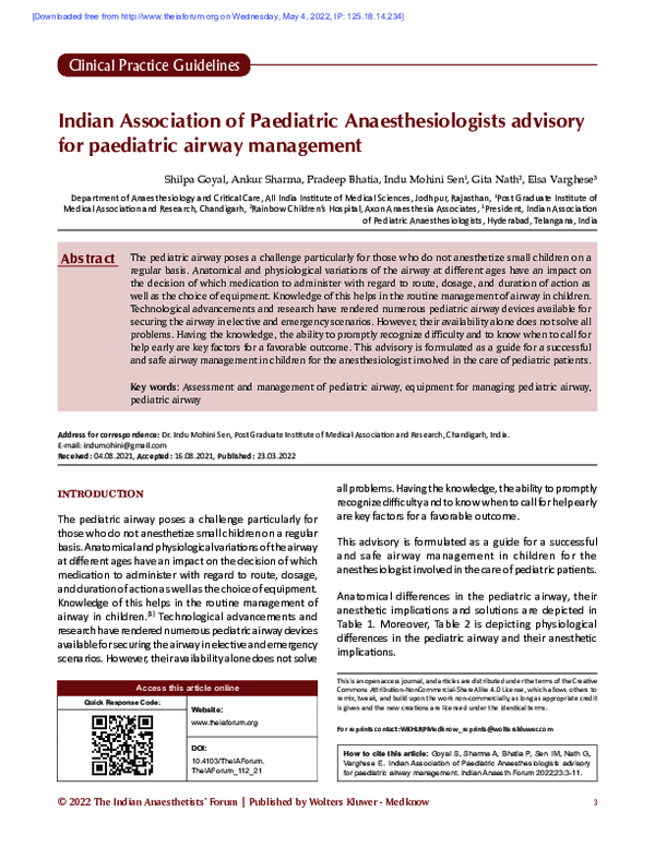 (PDF) Indian association of paediatric anaesthesia advisory for pain ...