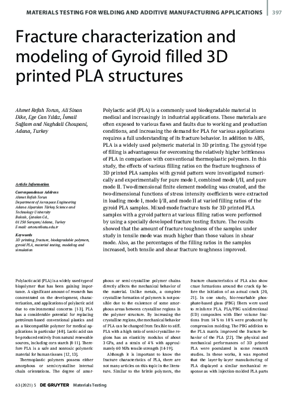 Pdf Fracture Characterization And Modeling Of Gyroid Filled 3d