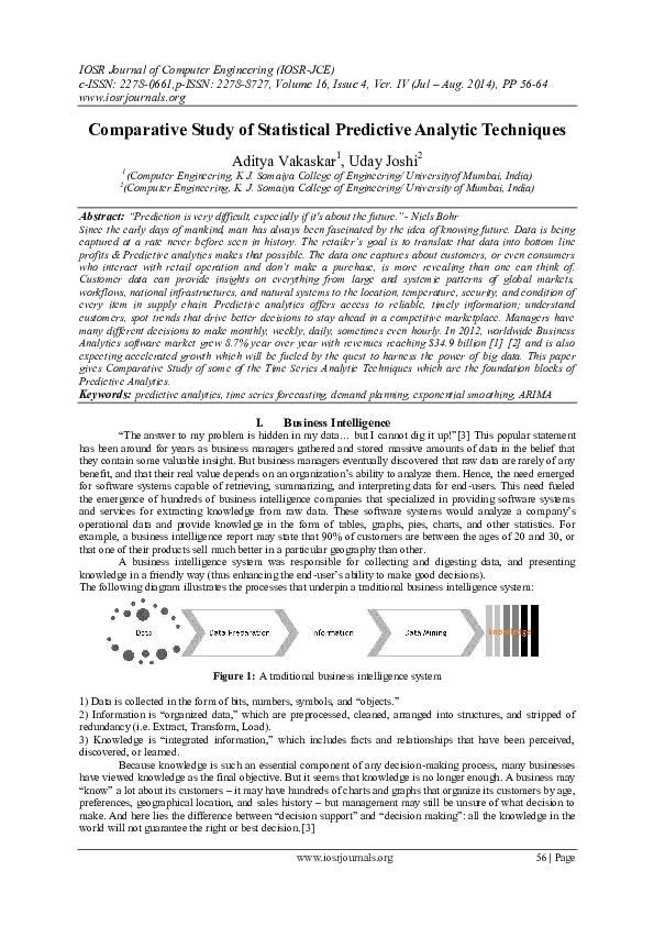 (PDF) Comparative Study of Statistical Predictive Analytic Techniques