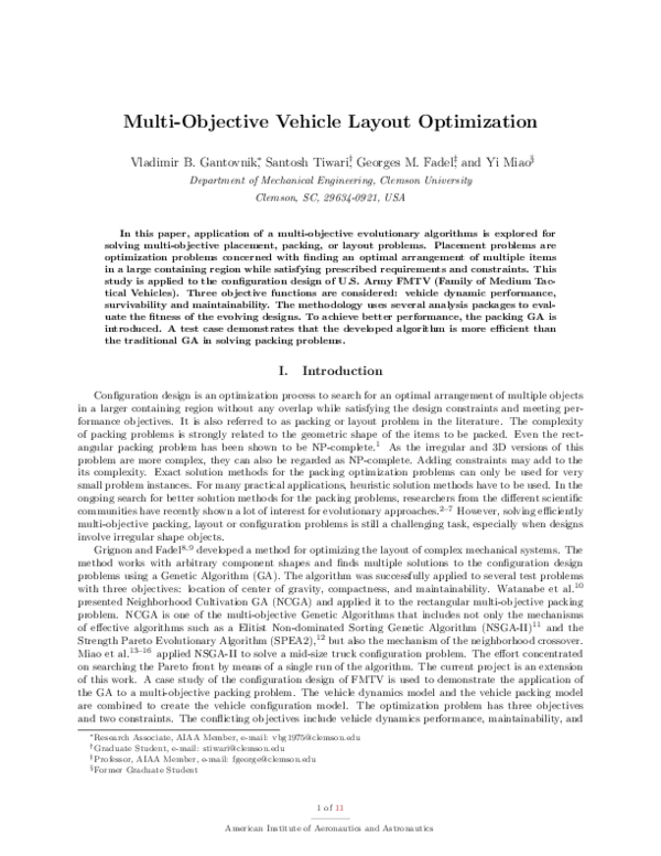 Pdf Multi Objective Vehicle Layout Optimization