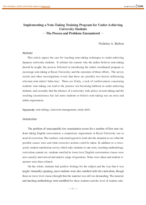(PDF) Implementing a Note-Taking Training Program for Under-Achieving ...