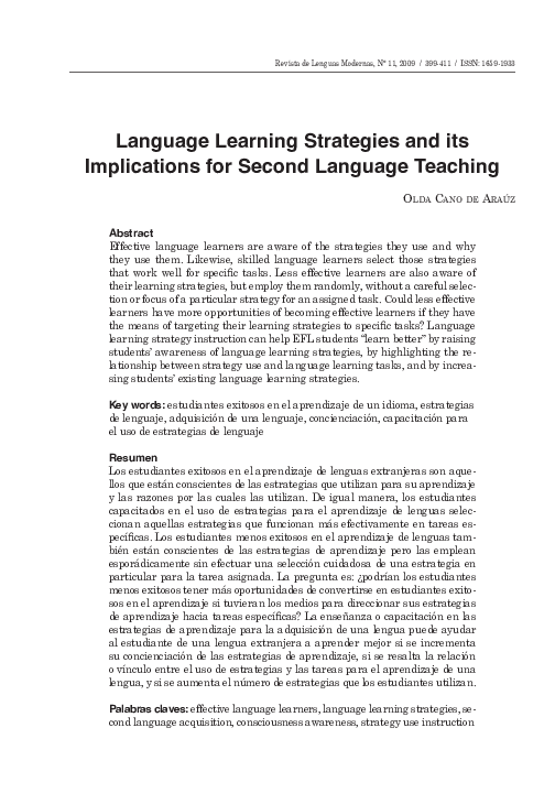 Pdf Language Learning Strategies And Its Implications For Second Language Teaching