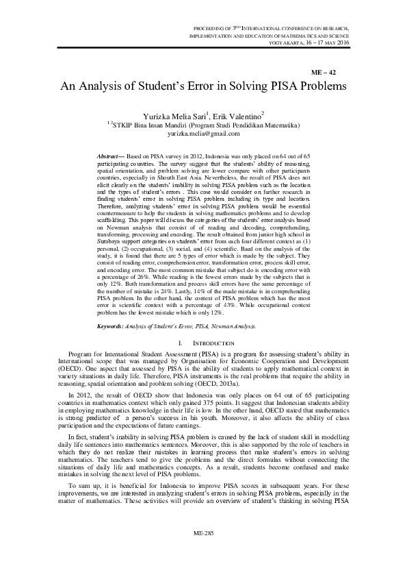 (PDF) An Analysis of Student ’ s Error in Solving PISA Problems