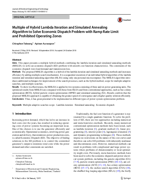 (PDF) Multiple of Hybrid Lambda Iteration and Simulated Annealing Algorithm to Solve Economic ...