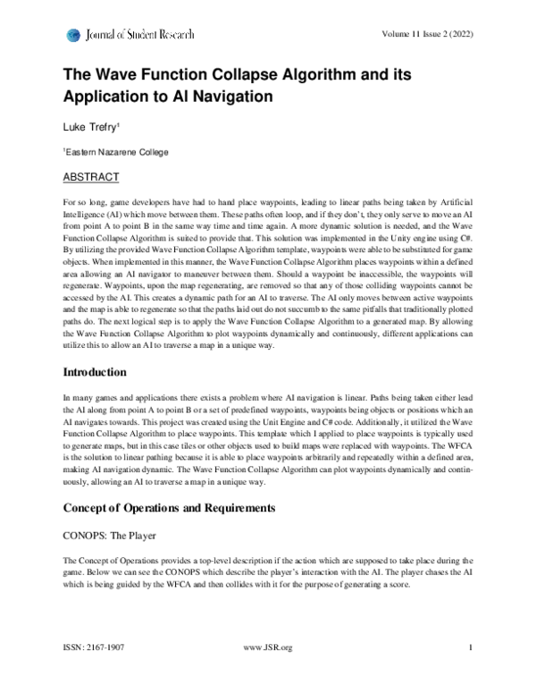Pdf The Wave Function Collapse Algorithm And Its Application To Ai Navigation