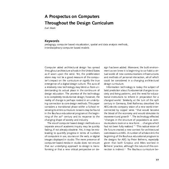 (PDF) A Prospectus on Computers Throughout the Design Curriculum