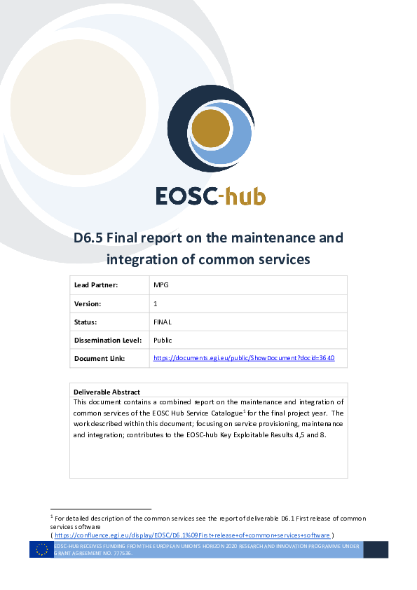 (PDF) EOSC-hub D6.5 Final report on the maintenance and integration of ...