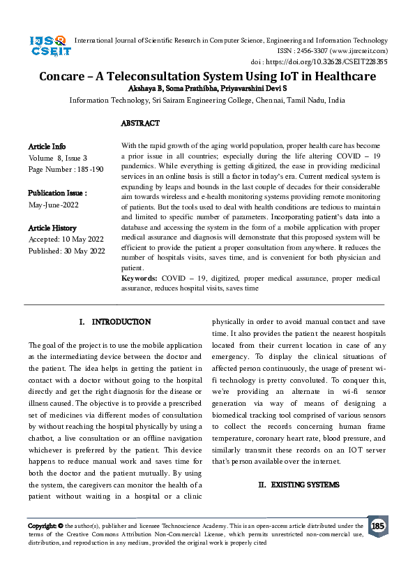 (PDF) Concare – A Teleconsultation System Using IoT in Healthcare