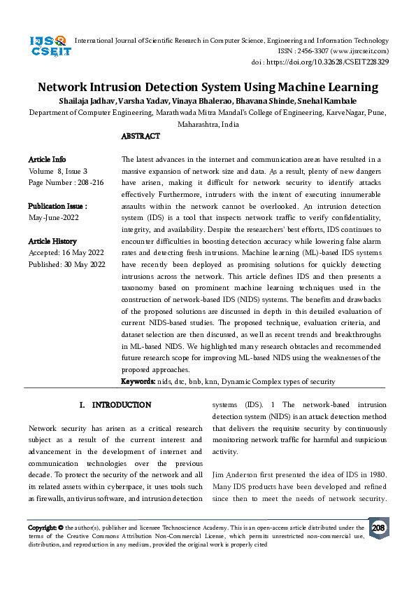 (PDF) Network Intrusion Detection System Using Machine Learning