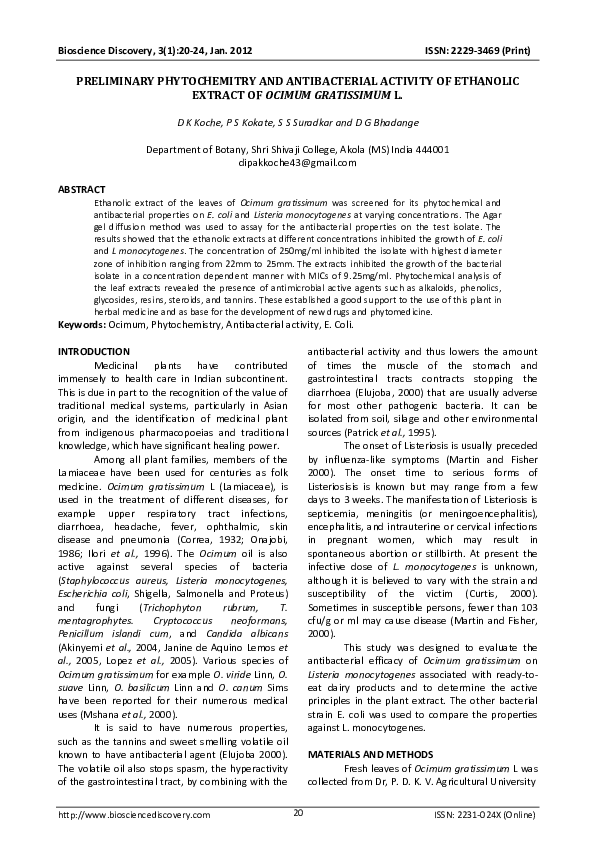 (PDF) Preliminary Phytochemitry and Antibacterial Activity of Ethanolic Extract of Ocimum ...