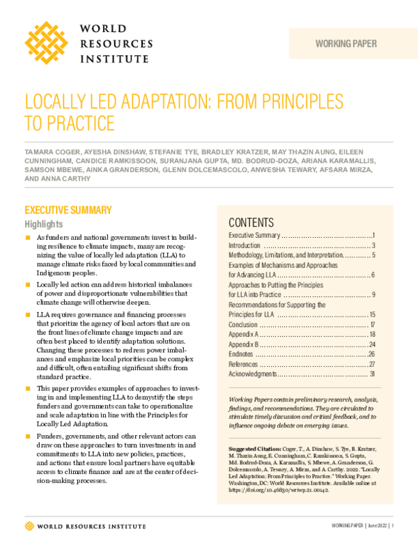 (PDF) Locally Led Adaptation: From Principles to Practice