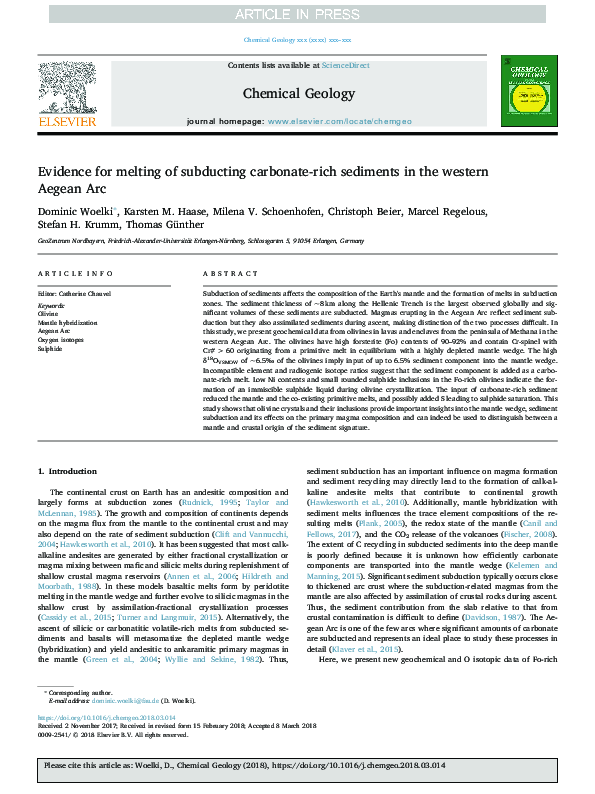 (PDF) Evidence for melting of subducting carbonate-rich sediments in ...