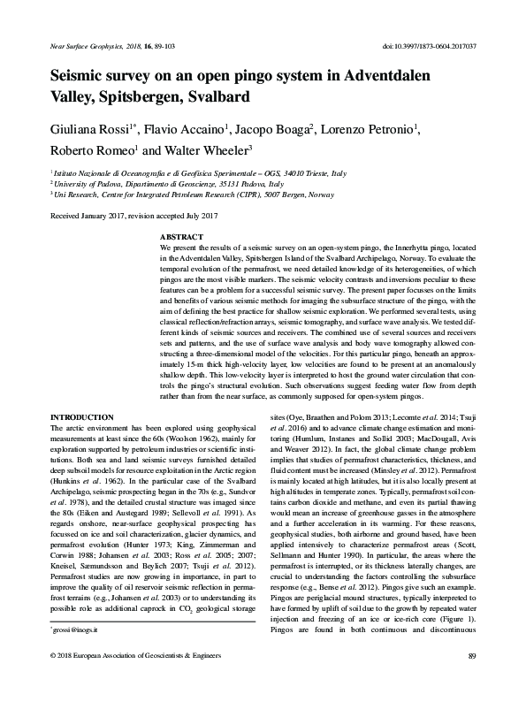 (PDF) Seismic survey on an open pingo system in Adventdalen Valley ...