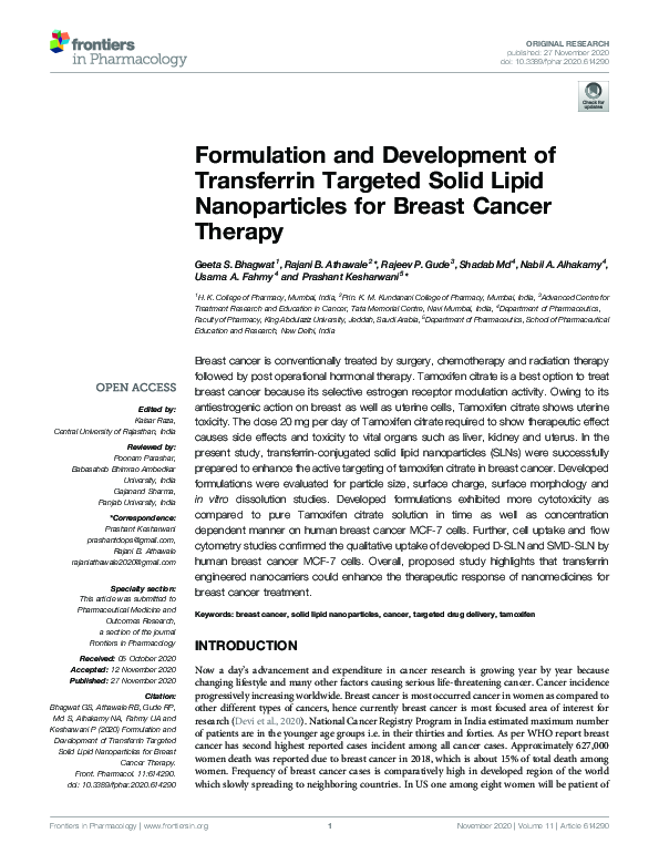 (PDF) Formulation and Development of Transferrin Targeted Solid Lipid ...