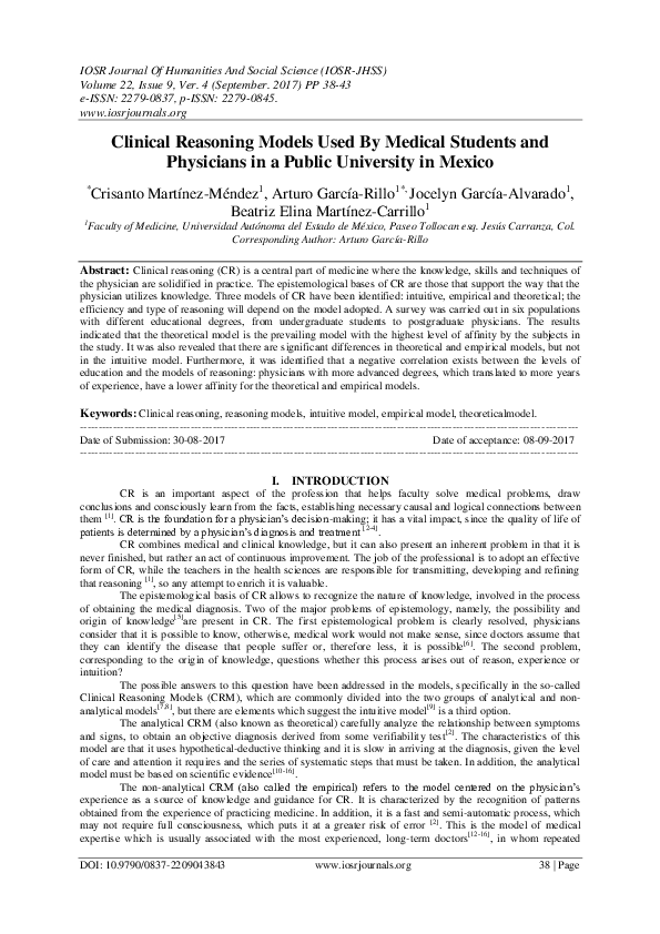 (PDF) Clinical Reasoning Models Used By Medical Students and Physicians ...