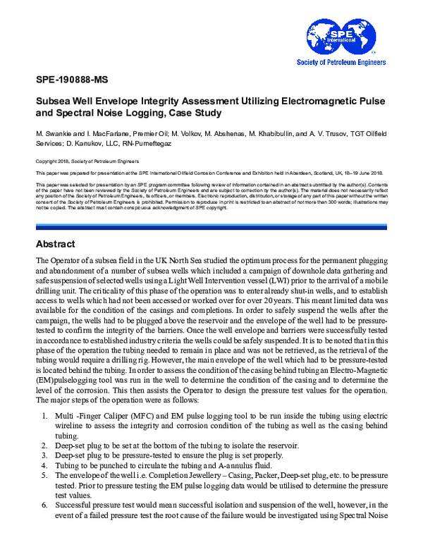 (PDF) SPE-190888-MS Subsea Well Envelope Integrity Assessment Utilizing ...