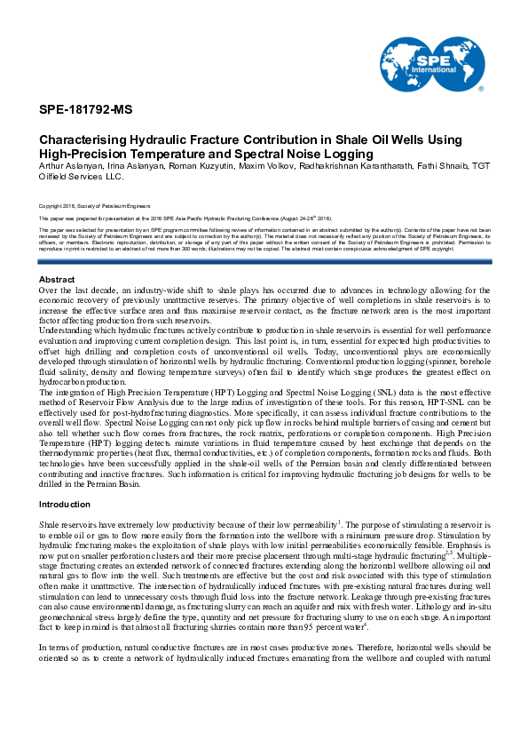 (PDF) SPE-181792-MS Characterising Hydraulic Fracture Contribution in ...